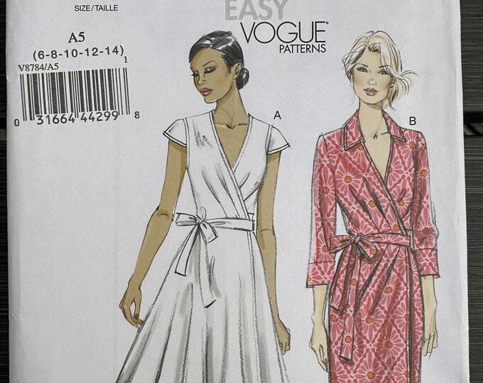 UNCUT Vogue Sewing Pattern 8784, Very Easy Vogue Lined Wrap Dress in ...