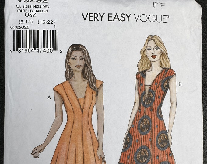 UNCUT Vogue Sewing Pattern 9292, Very Easy Fit and Flare Dress and ...