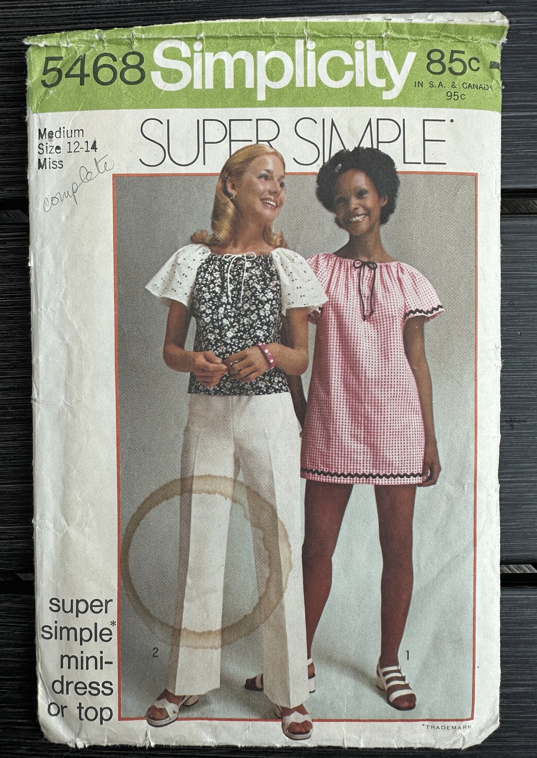 VINTAGE Simplicity Sewing Patterns 5468, 1972 Misses' Super Simple ...