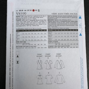 UNCUT Vogue Sewing Pattern 8390, Very Easy Wrap Top, Sizes 14-16-18-20 ...