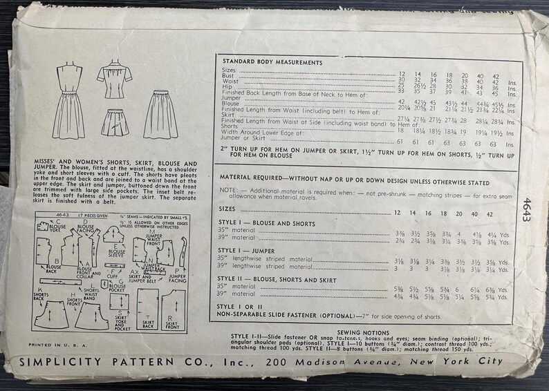 RARE VINTAGE Simplicity Sewing Pattern 4643, Combination Set (shorts ...