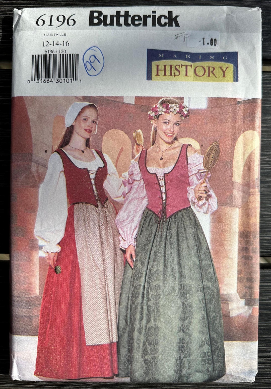 UNCUT Butterick Sewing Pattern 6196, Making History Misses' Renaissance ...