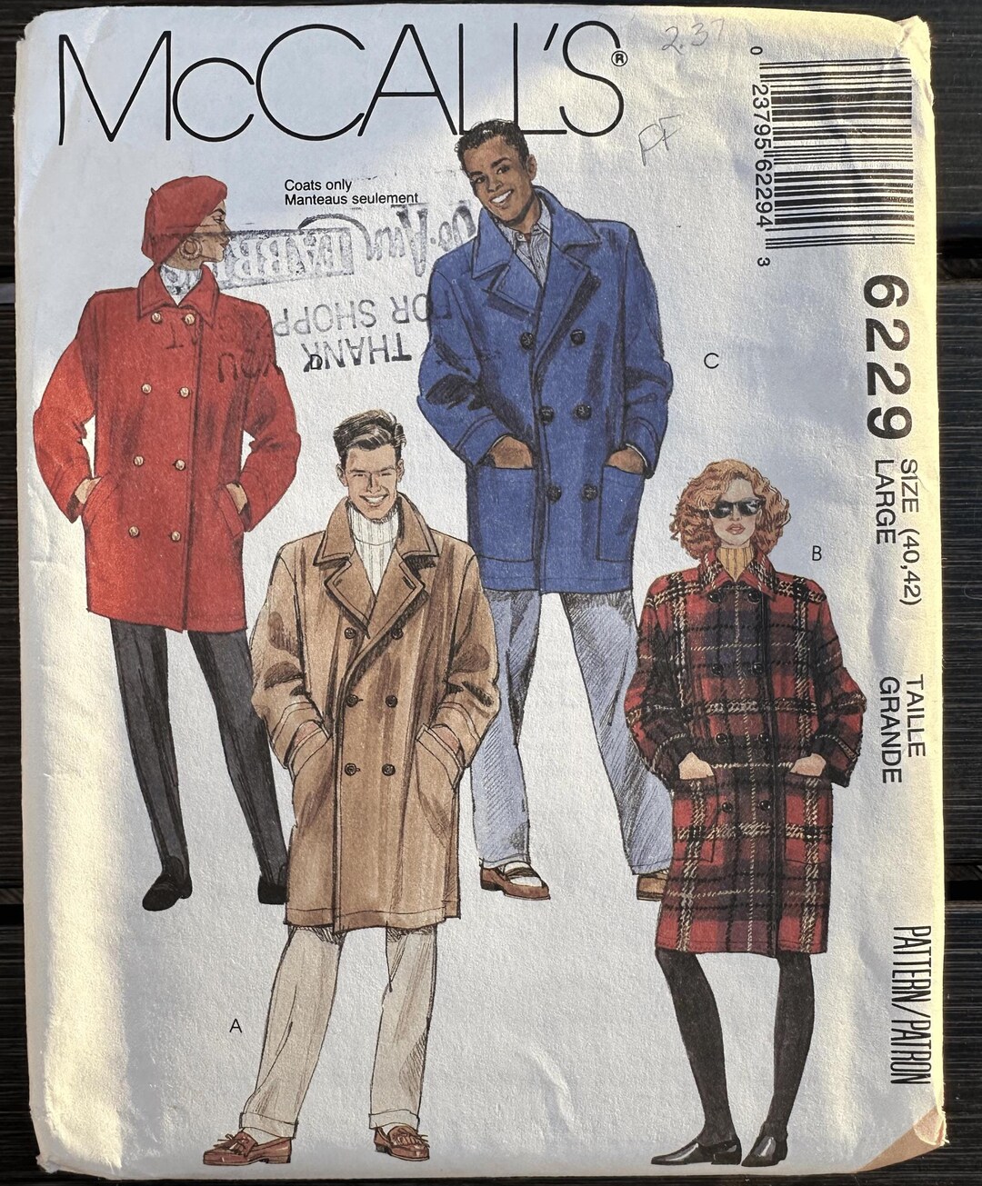 UNCUT Mccall's Sewing Pattern 6229, Double-breasted Coat in Two Lengths ...
