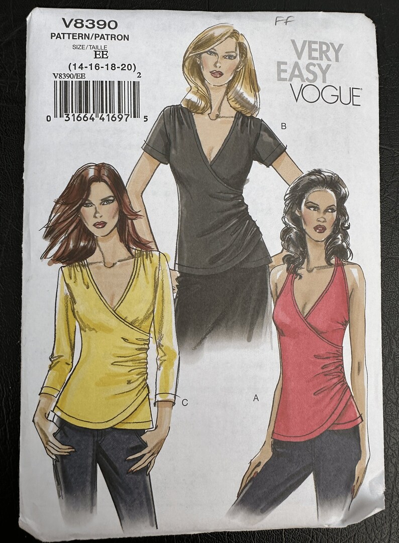UNCUT Vogue Sewing Pattern 8390, Very Easy Wrap Top, Sizes 14-16-18-20 ...