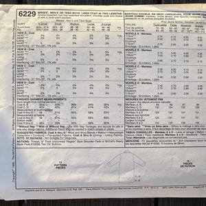 UNCUT Mccall's Sewing Pattern 6229, Double-breasted Coat in Two Lengths ...