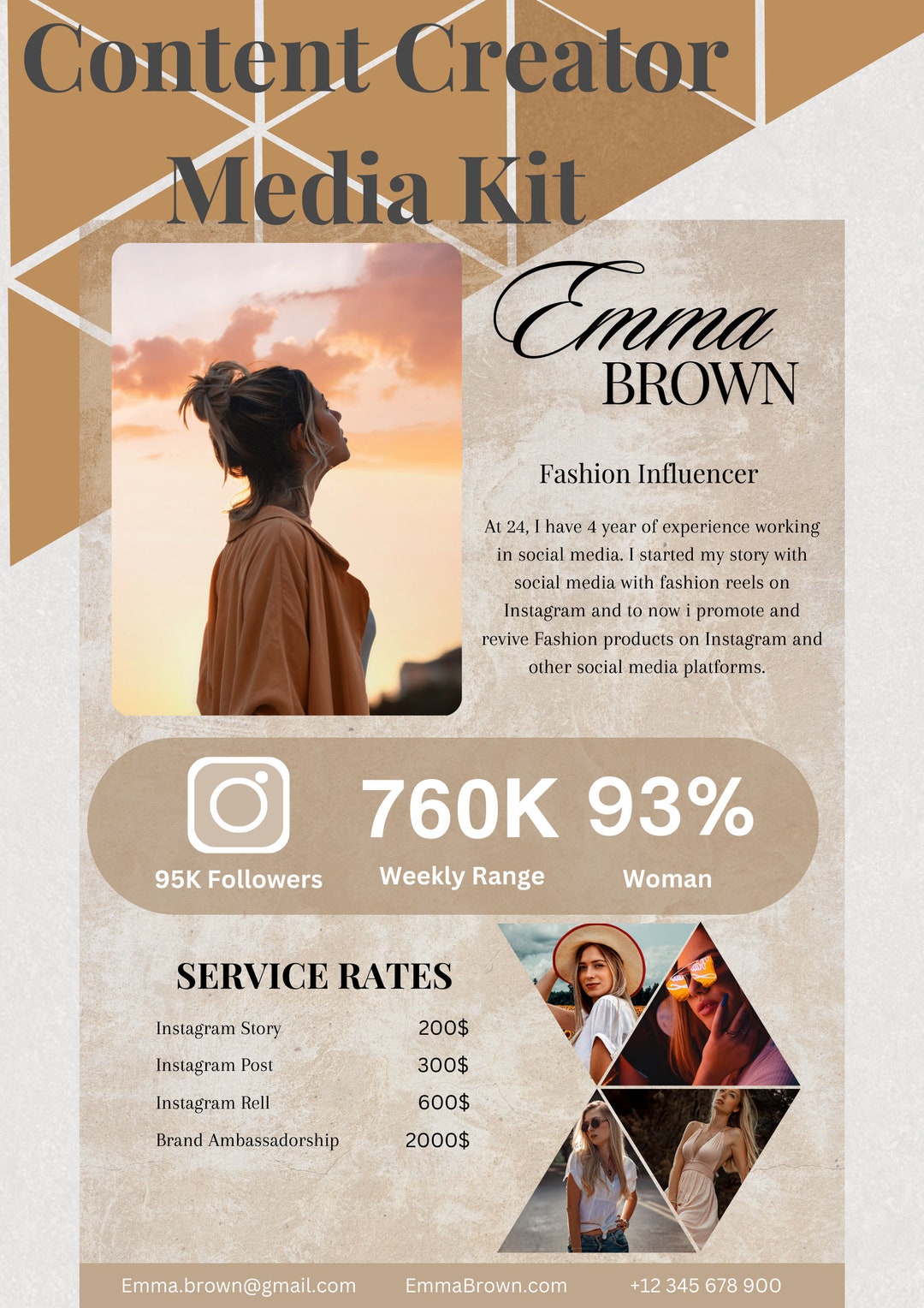 Content Creator Media Kit Template for Instagram Influencer | Blogger ...