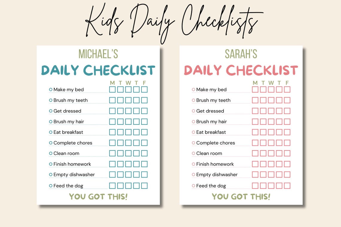 Editable Kids Checklist, Personalized Checklist, Daily Responsibilities ...