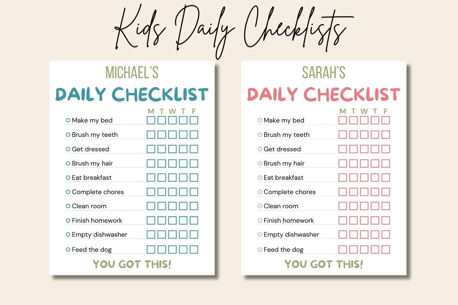 Editable Kids Checklist, Personalized Checklist, Daily Responsibilities ...