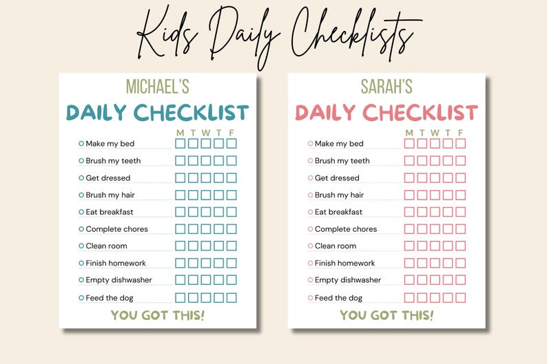 Editable Kids Checklist, Personalized Checklist, Daily Responsibilities ...