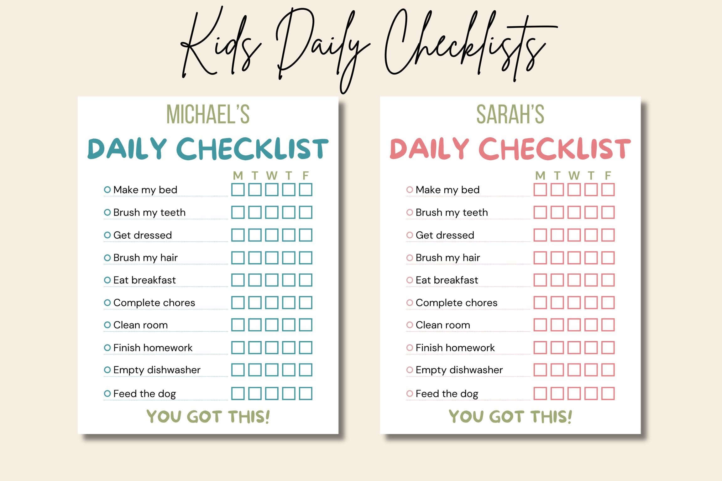 Editable Kids Checklist, Personalized Checklist, Daily Responsibilities ...