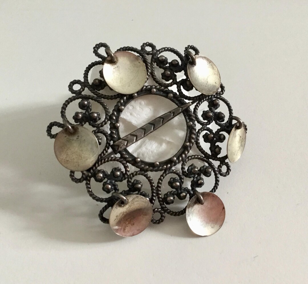 Antique Norwegian Ethnic Round Solje Wedding Brooch, Large Silver ...