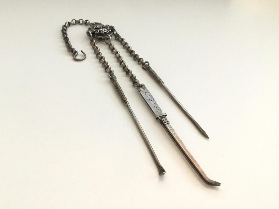Antique Silver Qing Dynasty Opium Tools Chatelaine, Decorative Fish ...