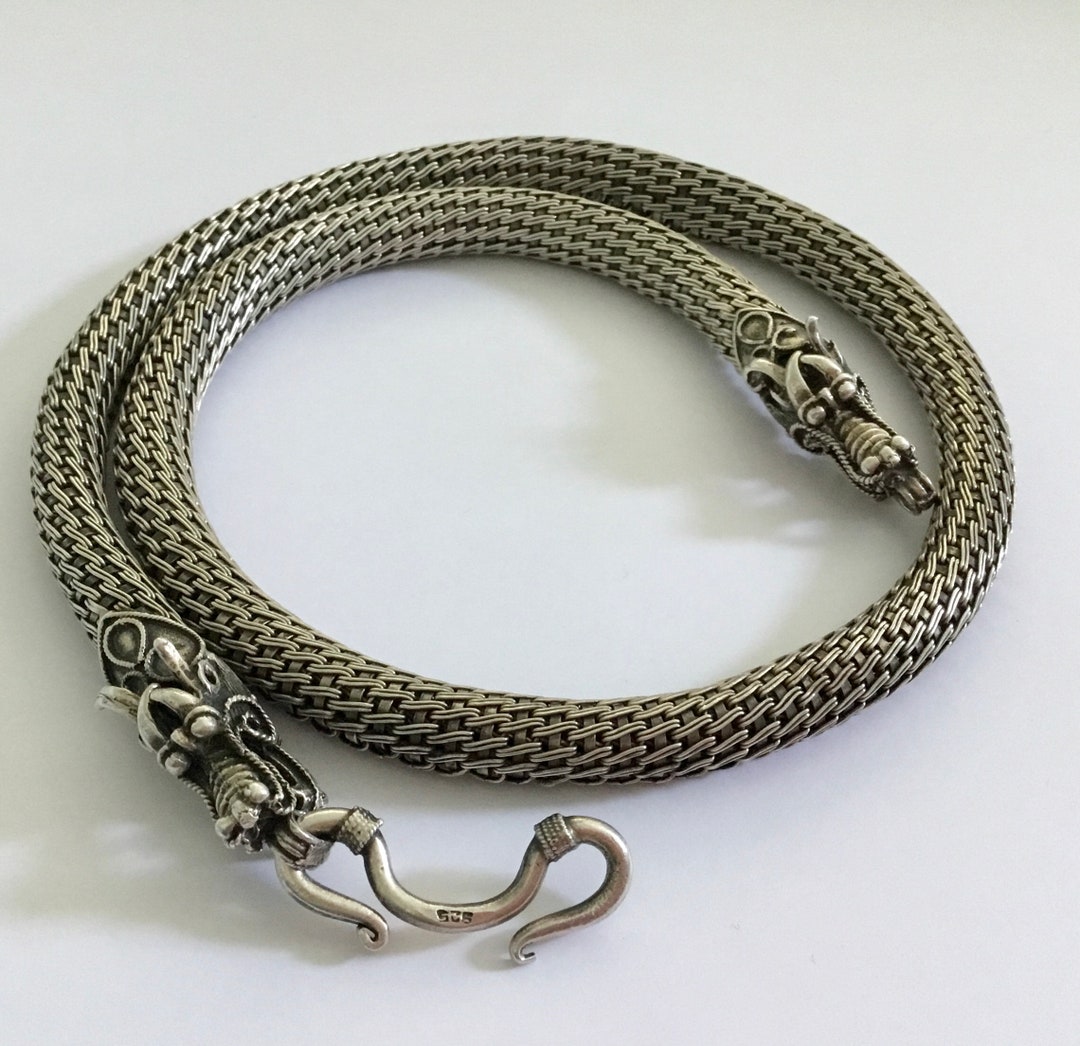 Large Vintage Chinese Dragonhead Mesh Chain, Handmade Sterling Silver ...