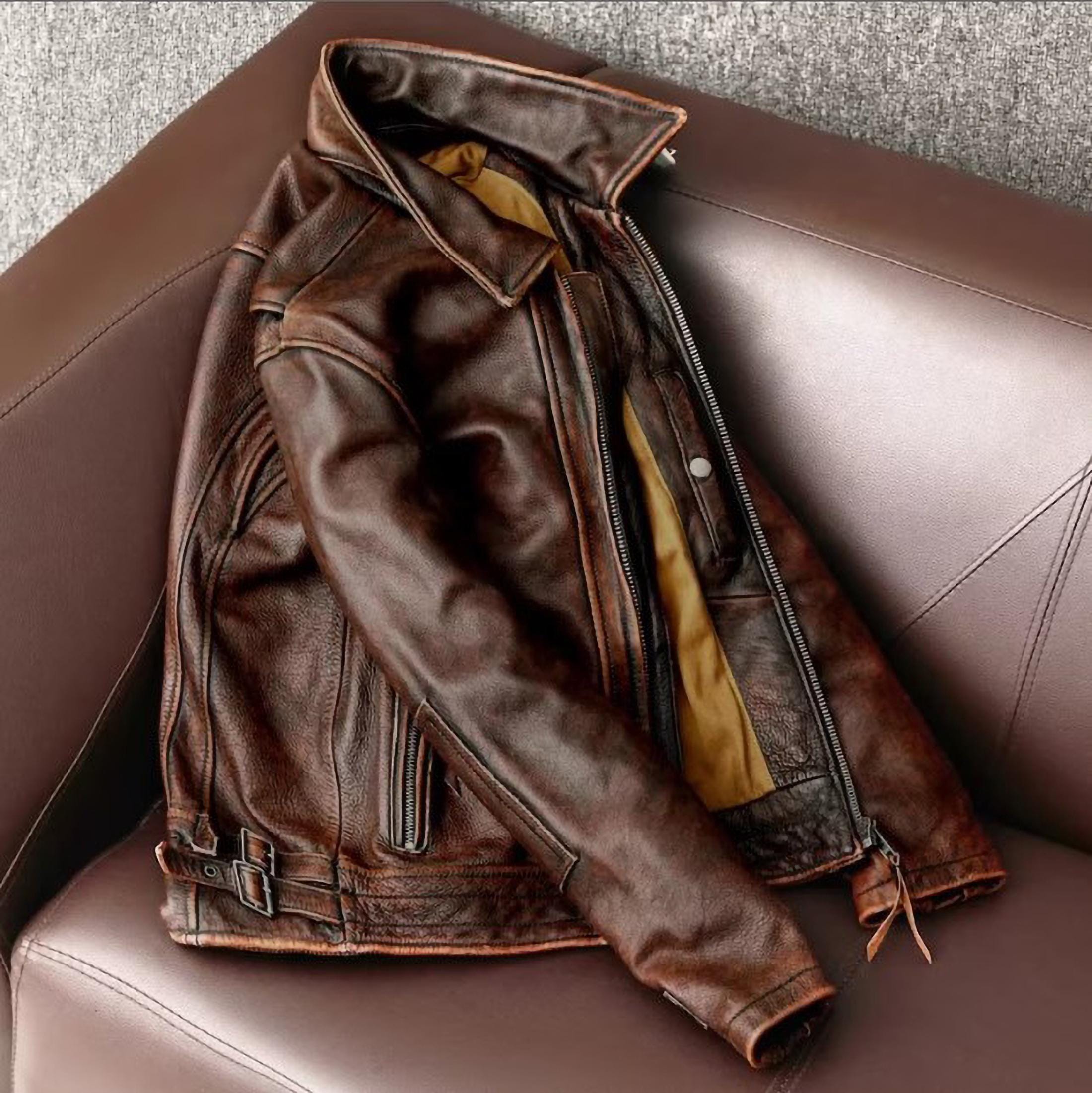 Handcrafted Distressed Brown Leather Biker Jacket – Custom Men's ...