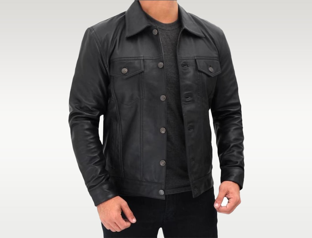 Men's Sheepskin Leather Trucker Jacket, Personalized Gift - Etsy
