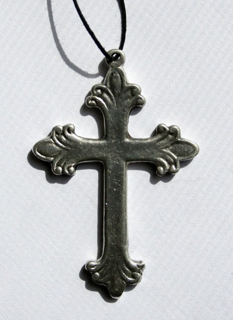 Pewter Cross Necklace Handmade French Catholic Design - Etsy