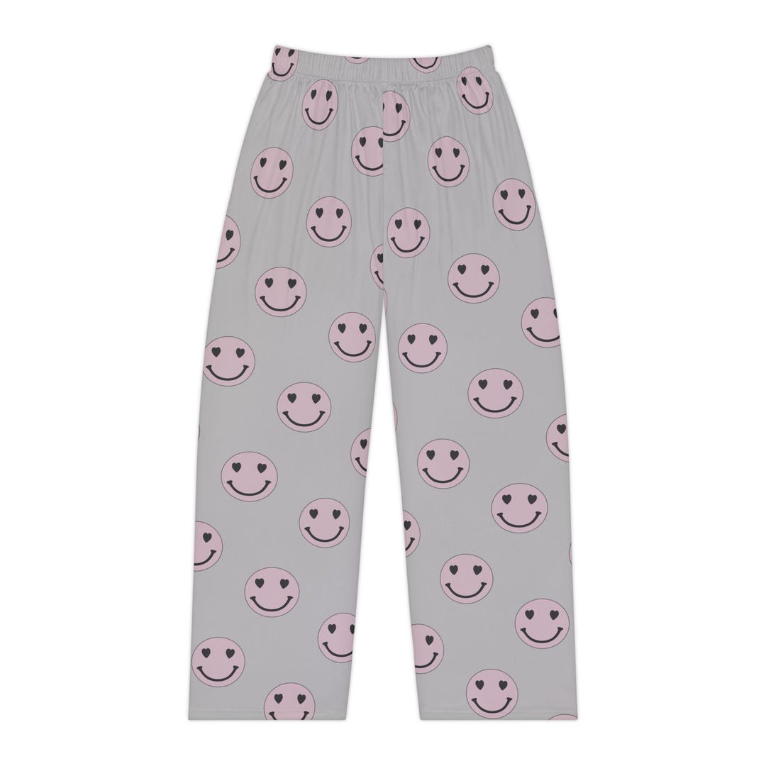 Women's Smiley Face Print Cozy Pajama Pants - White - Etsy