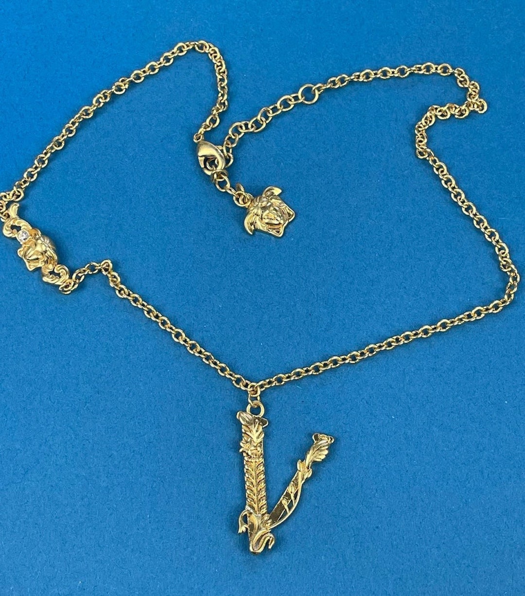 Vintage Rare Versace V Logo Charm Neckalce - Etsy