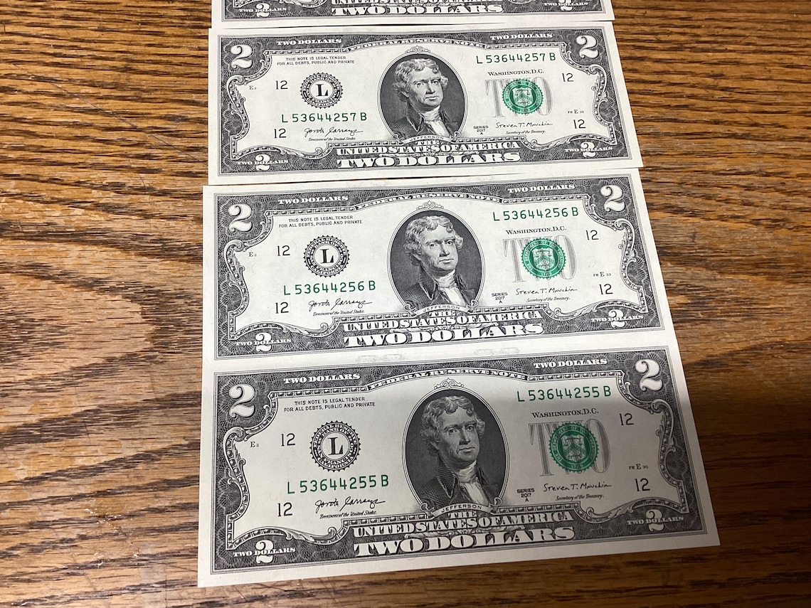 Sequential 2 Dollar Bills Set of 5 Consecutive Notes | Collectible US ...