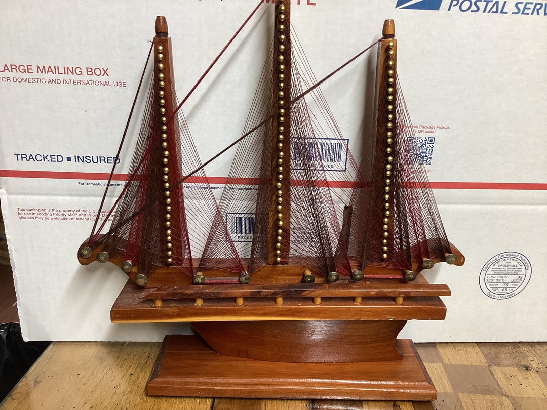 Vintage Wood Sail Boat Model, String Art Boat, Hand Made Boat ...