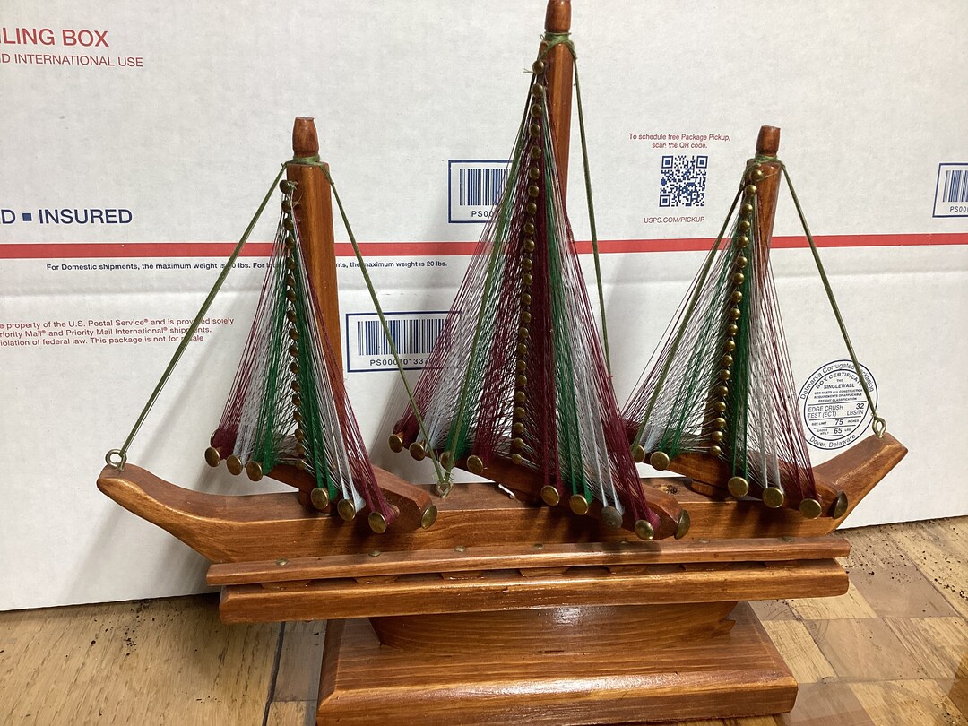 Vintage Wood Sail Boat Model, String Art Boat, Hand Made Boat ...