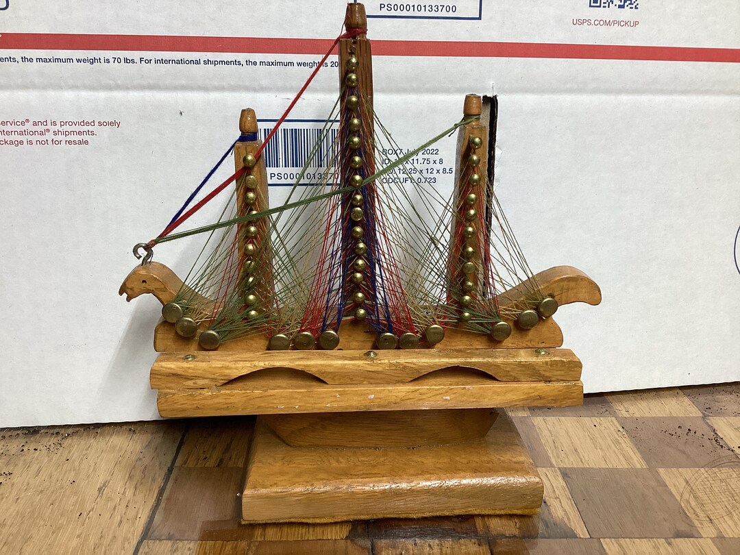 Vintage Wood Sail Boat Model, String Art Boat, Hand Made Boat ...