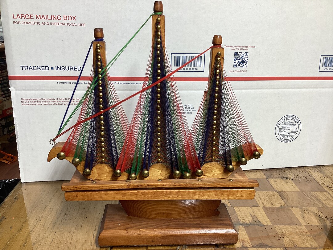 Vintage Wood Sail Boat Model, String Art Boat, Hand Made Boat ...