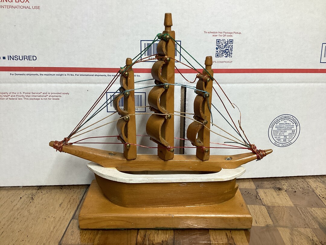 Vintage Wood Sail Boat Model, String Art Boat, Hand Made Boat ...