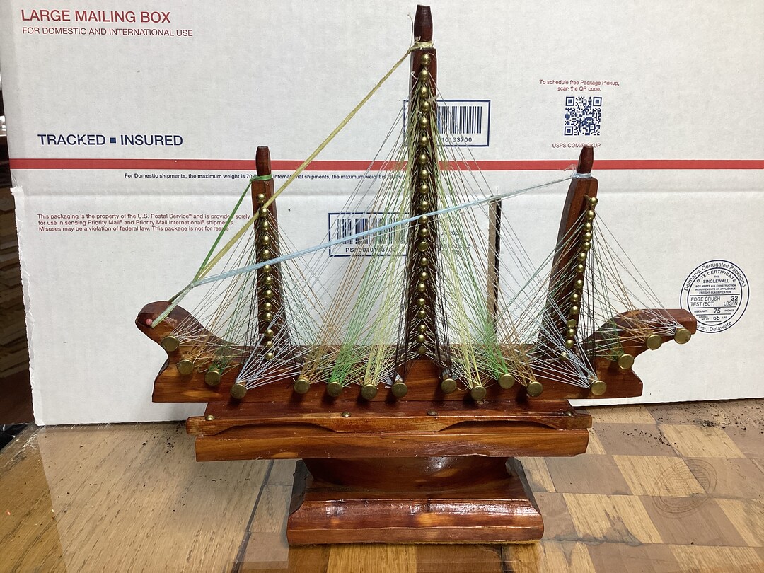 Vintage Wood Sail Boat Model, String Art Boat, Hand Made Boat ...