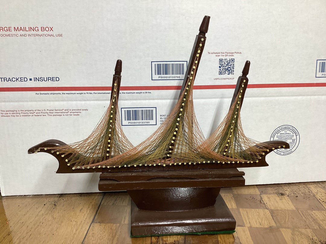 Vintage Wood Sail Boat Model, String Art Boat, Hand Made Boat ...