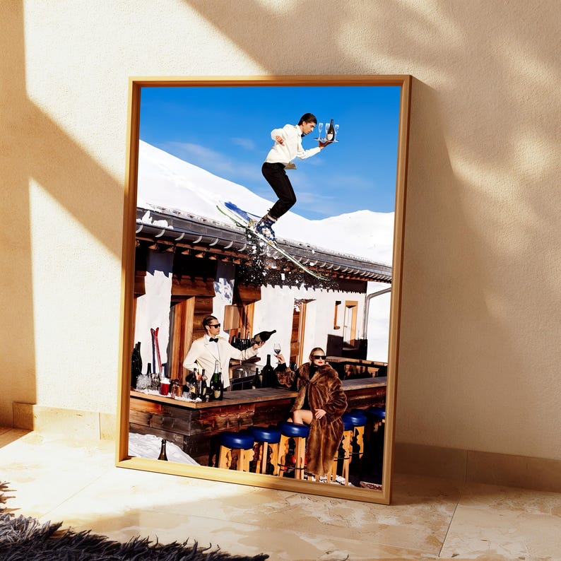Vintage Skiing Poster Retro Skiing Wall Art Apres Ski Decor Bar Cart ...