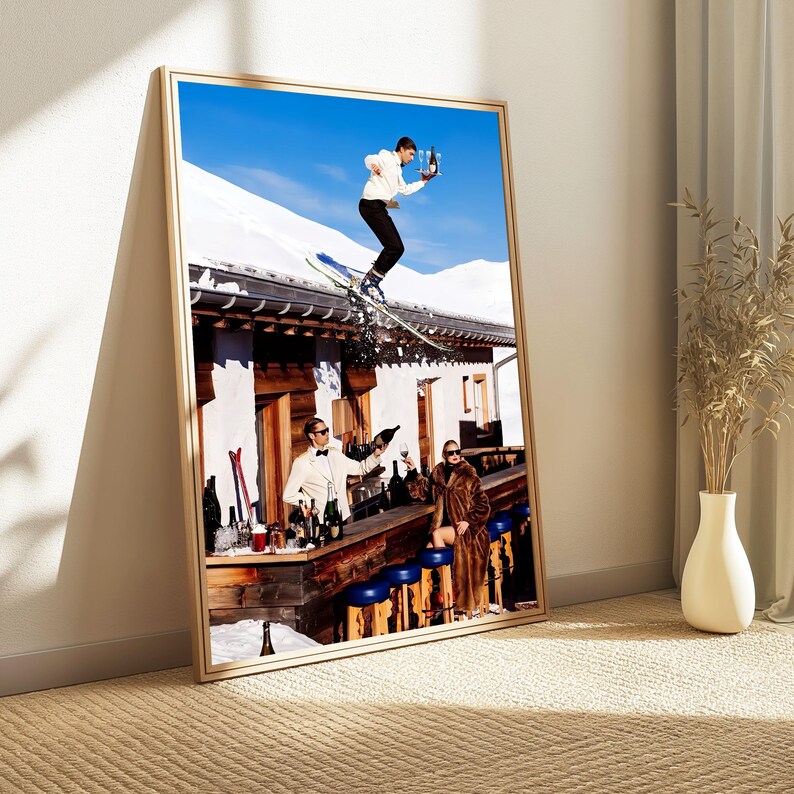 Vintage Skiing Poster Retro Skiing Wall Art Apres Ski Decor Bar Cart ...