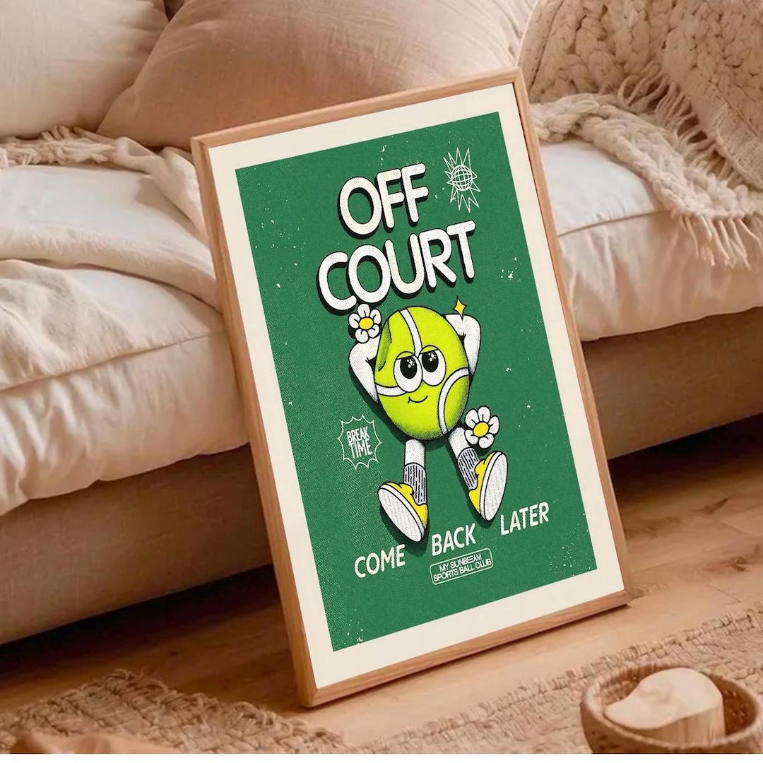 Tennis Retro Character Wall Decor, Retro Funny Tennis Wall Art, Digital ...