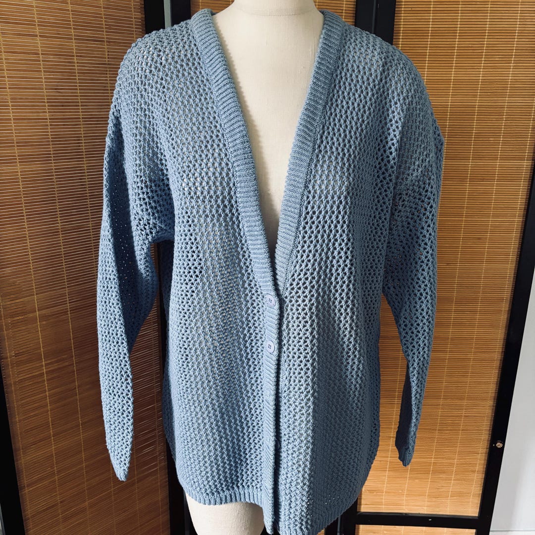 Vintage Stefano International Cornflower Blue Cotton Ramie Cardigan ...
