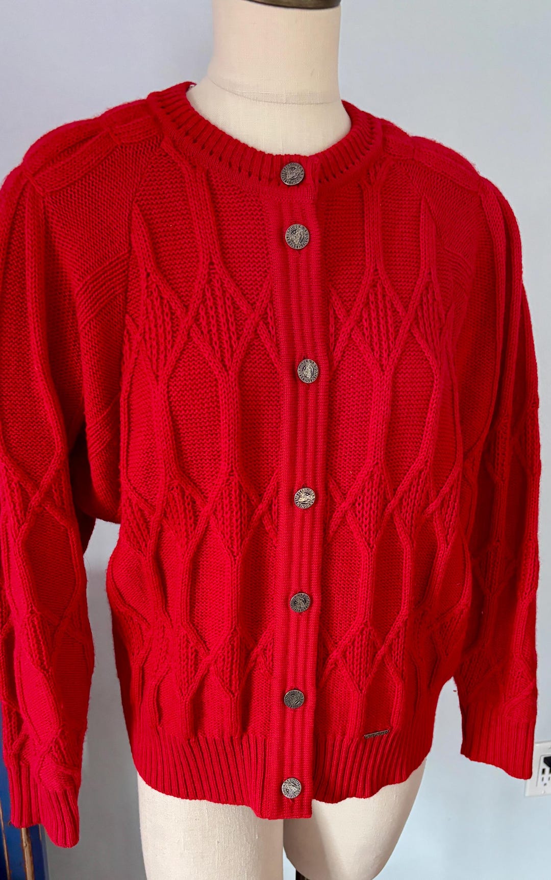 Geiger Red VINTAGE Wool Cardigan Sweater Size 38 or Medium Large Made ...