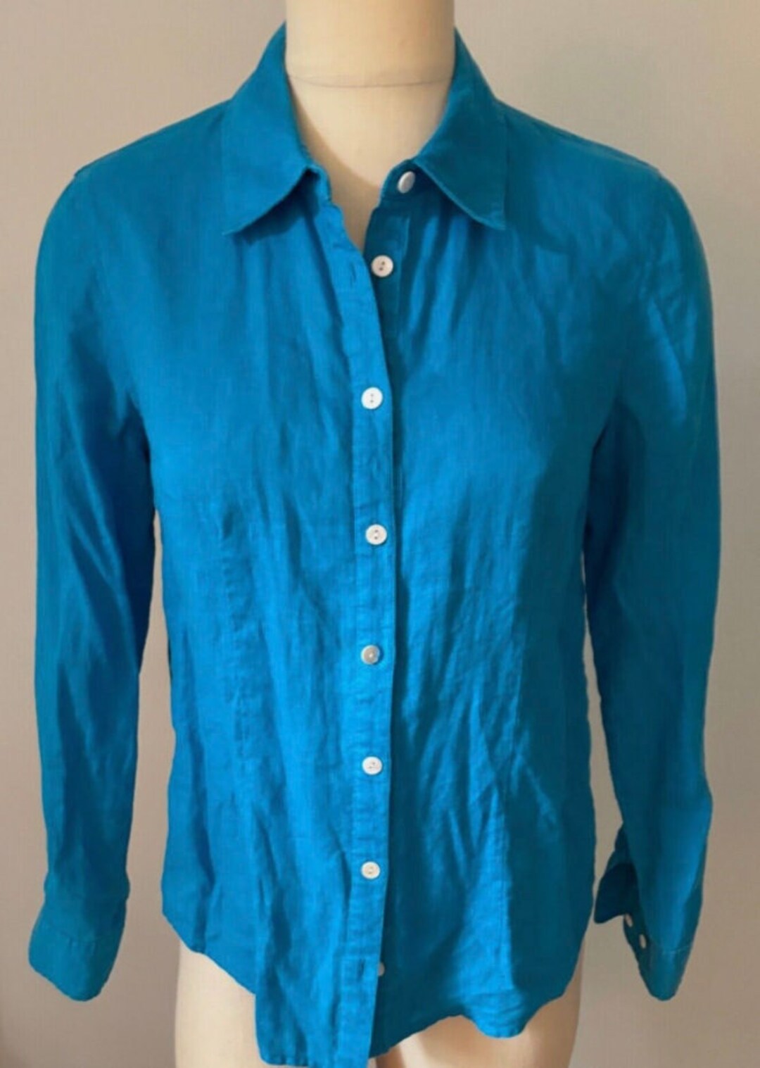 VINTAGE Orvis Size Small Turquoise Linen Shirt Top With Princess Seams ...