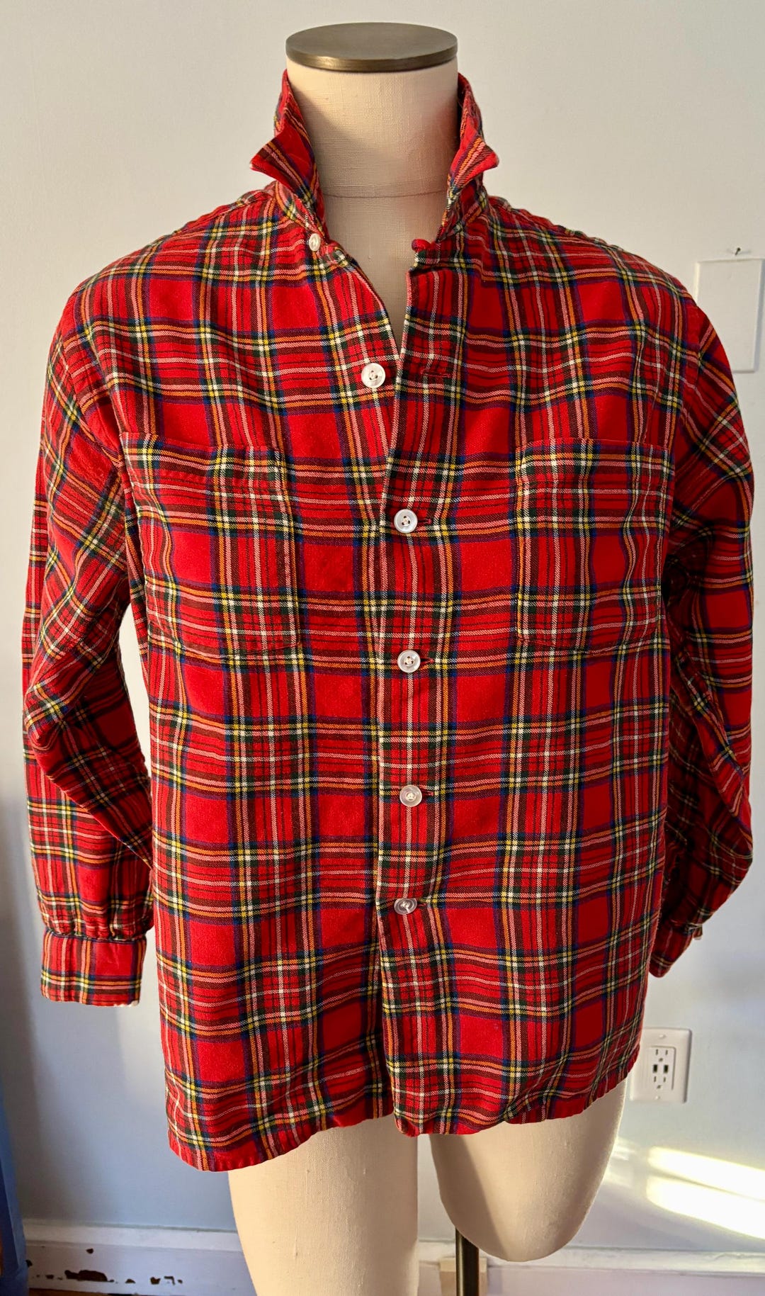 VINTAGE Viyella Royal Stewart Tartan Wool Cotton Blend Shirt Rare Size ...