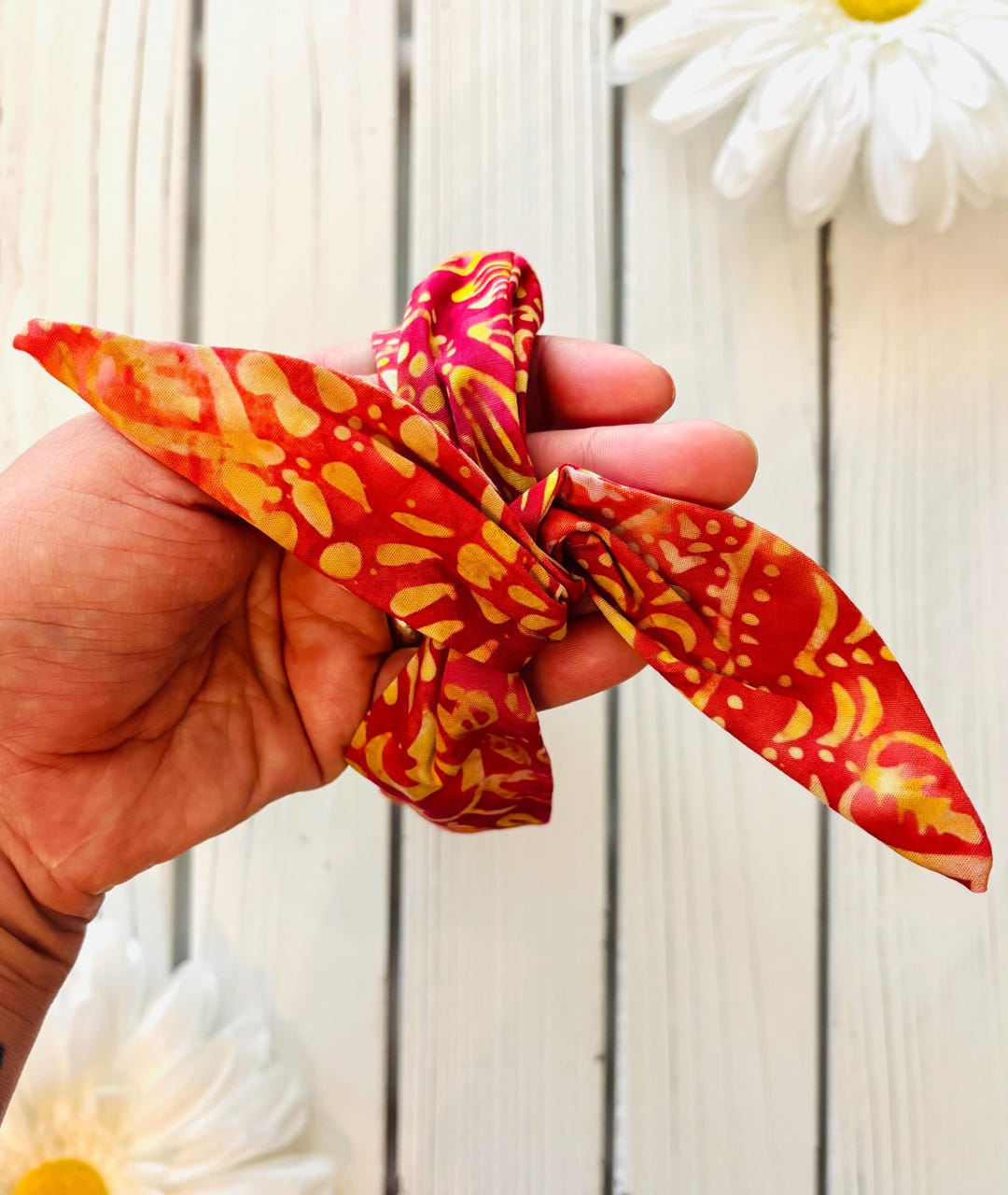 Red and Yellow Batik Wire Twist Headband | Women's Headband | Fun ...
