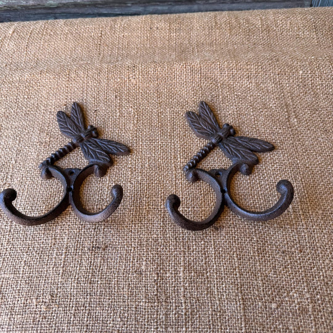 2 Dragonfly Cast Iron Hooks, Set of 2 Towel Hooks, Wall Hook, Farmhouse ...