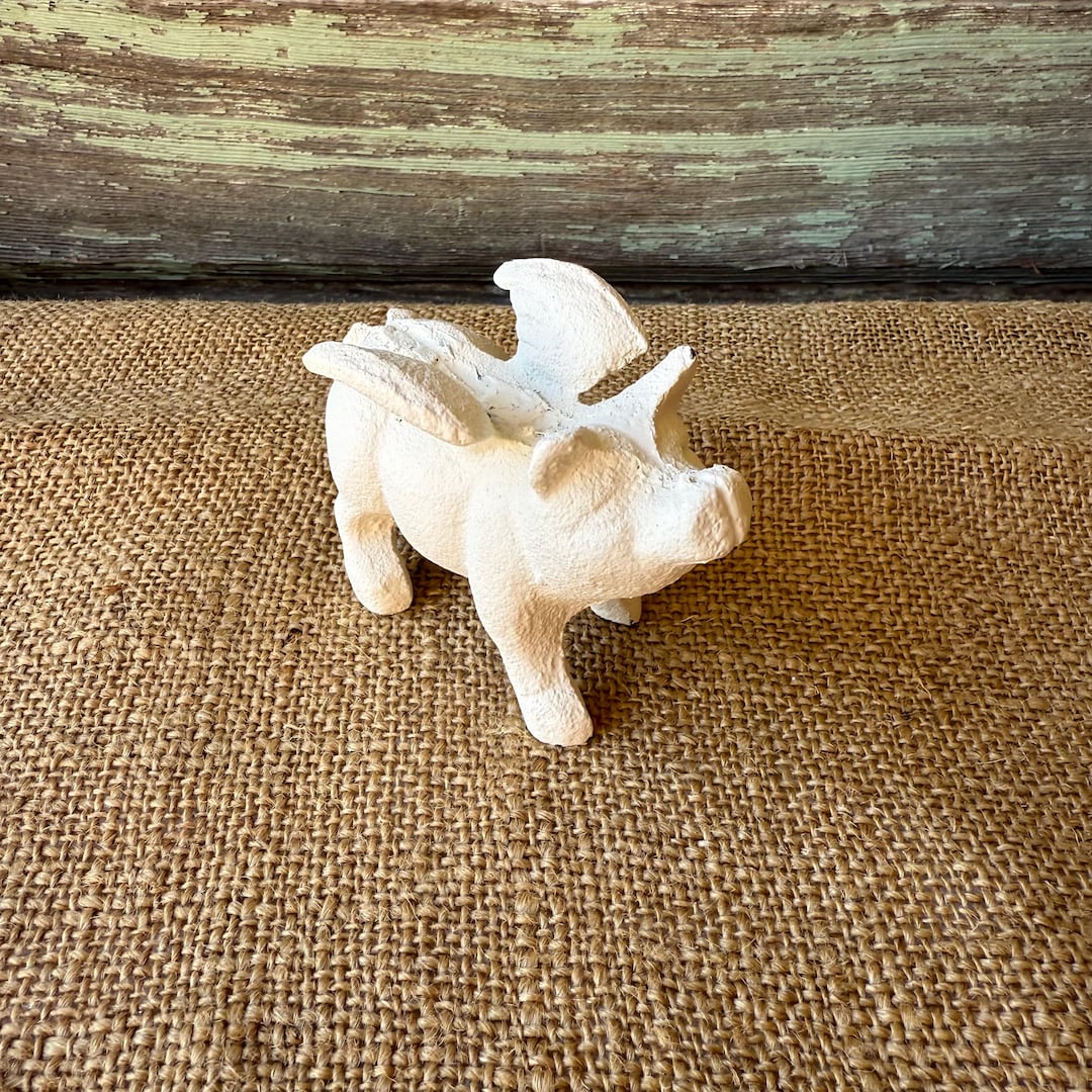 Cast Iron White Flying Pig Figurine Hog Farm Antique Style Farmhouse ...