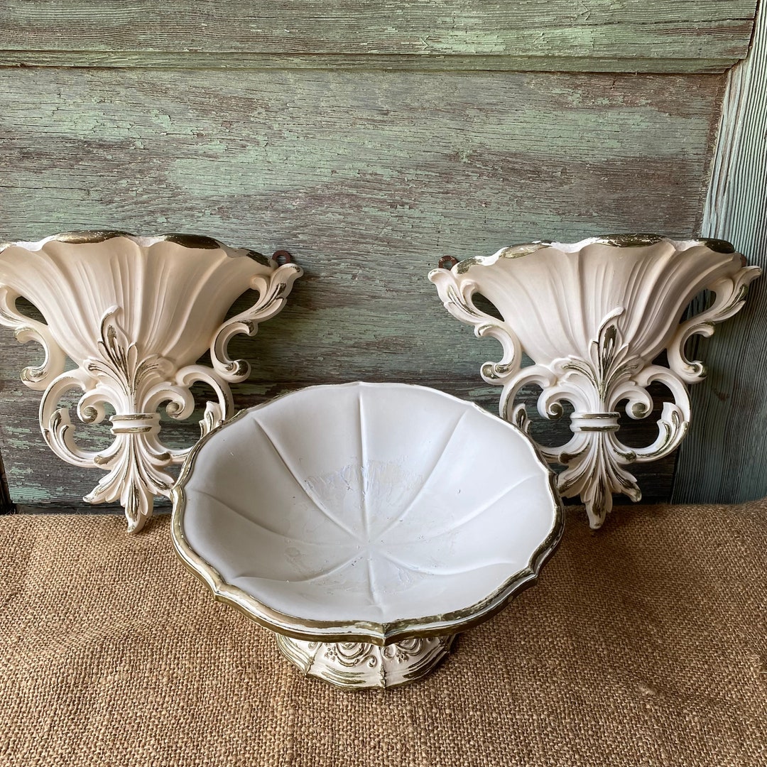 Vintage Syroco Wall Pocket Planter Sconce and Bowl Set of 3 Cream ...