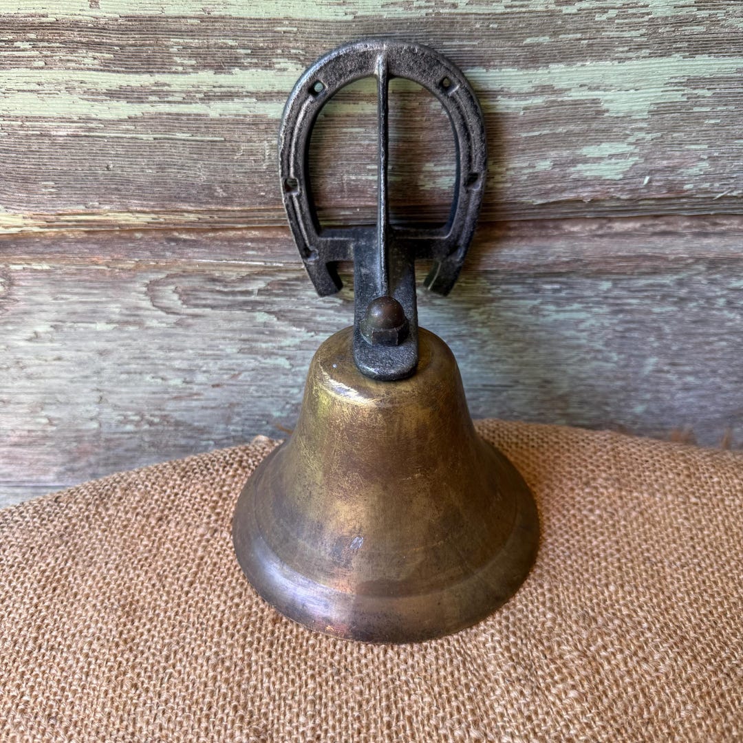 Antique Brass Wall Mount Bell Cast Iron Horseshoe Mount Western Door ...