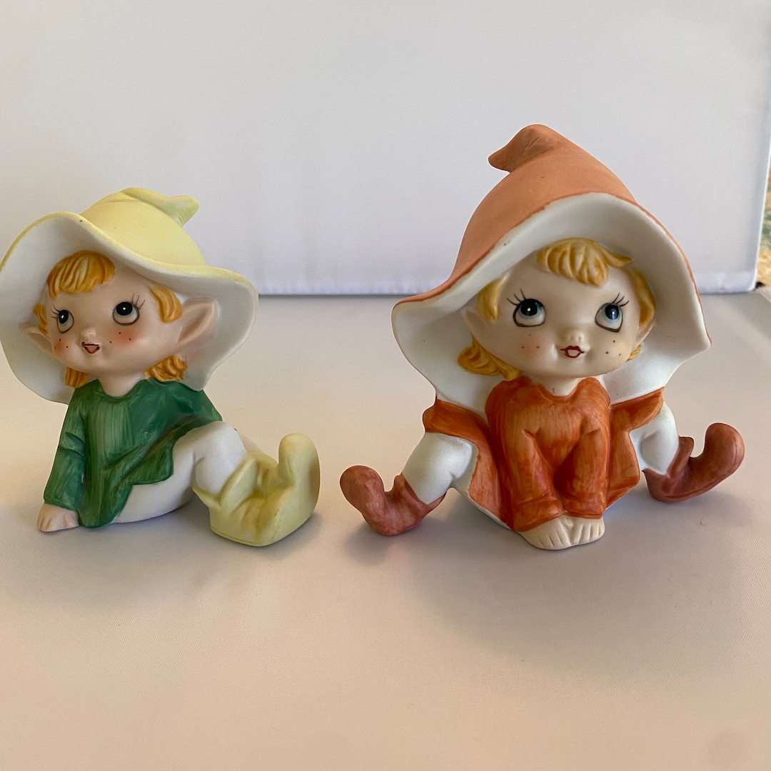 Vintage Homco 2 Pixies Elves Fairies 5213 Porcelain Figurines - Etsy