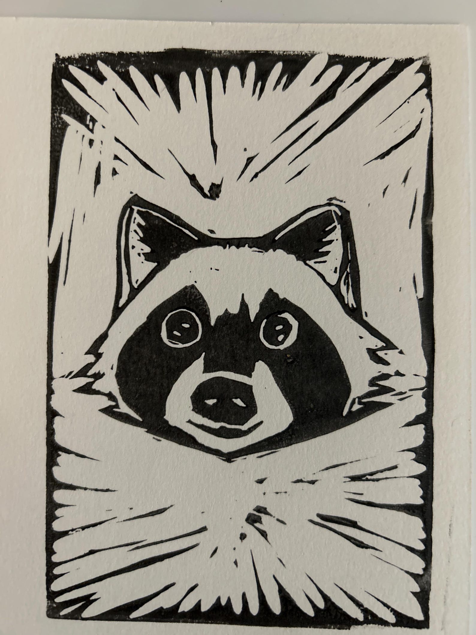 Happy Raccoon Linocut Block Print 5 X 7 Small Print Printmaking ...