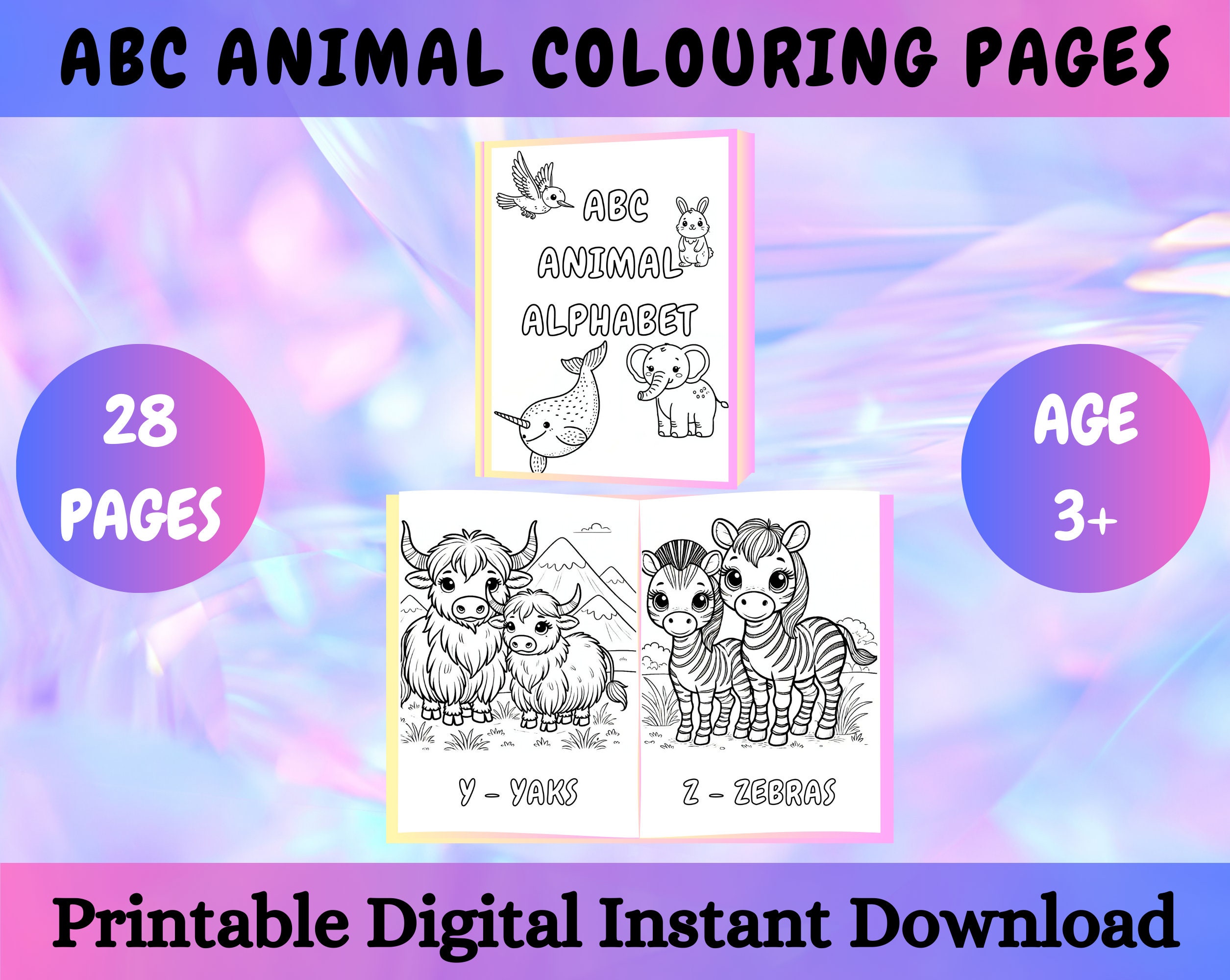 ABC Animal Alphabet Coloring Book for Kids - Instant Download ...