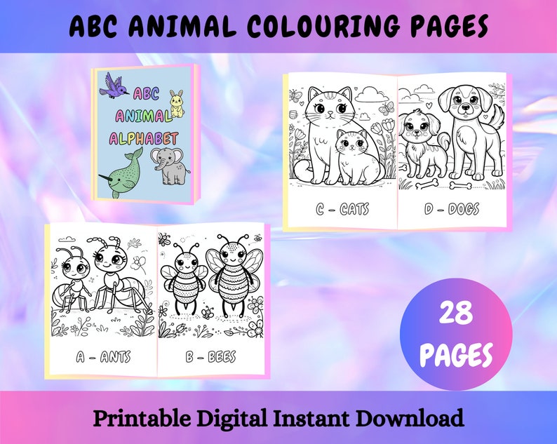ABC Animal Alphabet Coloring Book for Kids - Instant Download ...