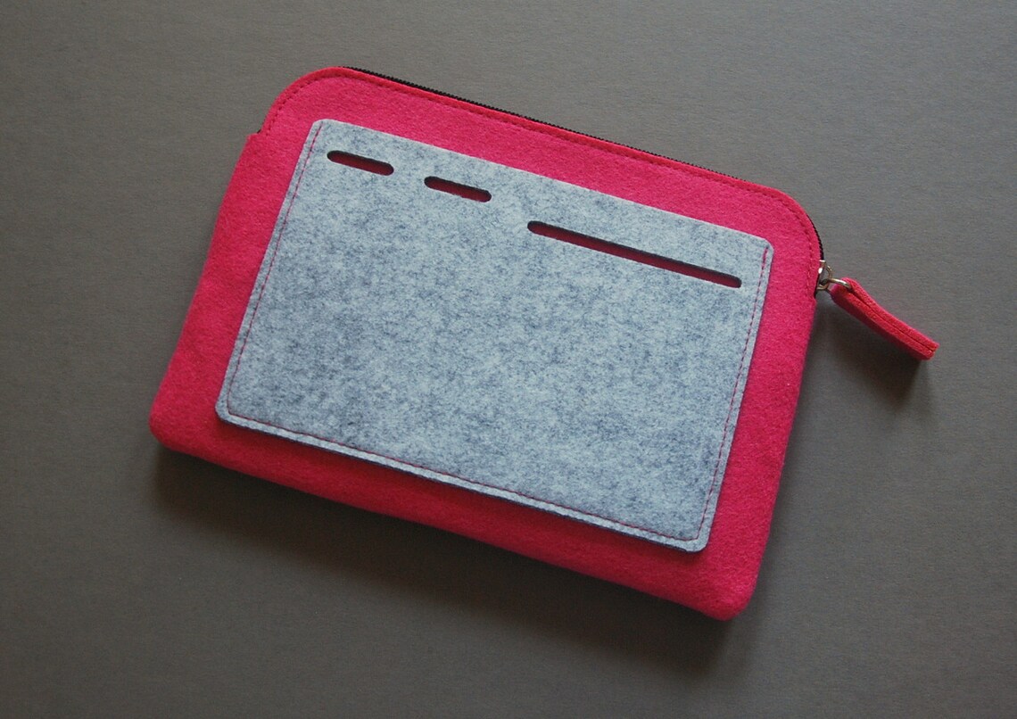 Felt Zipper Bag Tech Organizer Pouch Hot Pink/grey. - Etsy