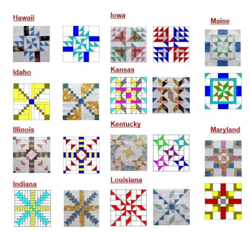Second 10 US State Quilt Block Patterns From the Quilt Ladies - Etsy