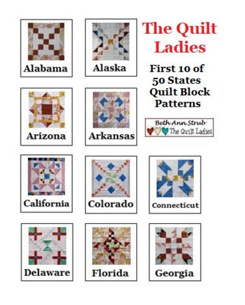 First Ten US States Quilt Block Patterns - Etsy