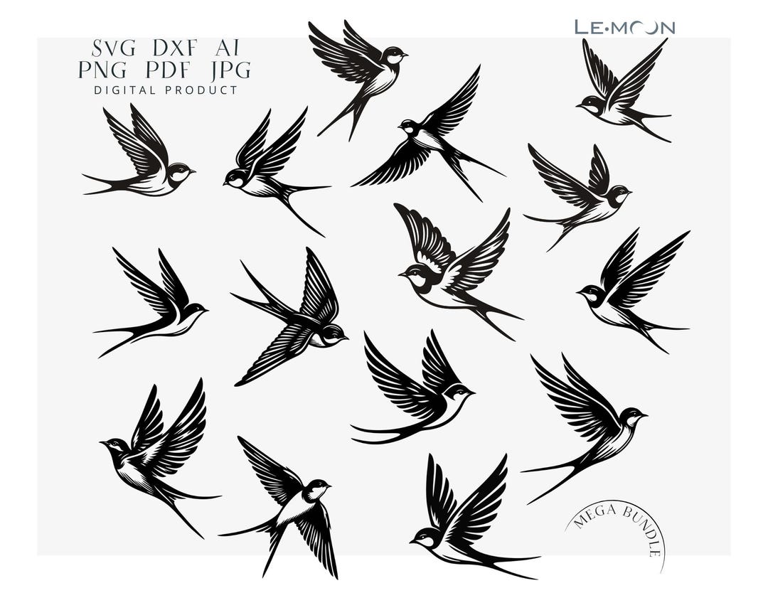 Set of Swallows | Bird | Laser Cut Svg|dxf|ai File | Metal Art ...
